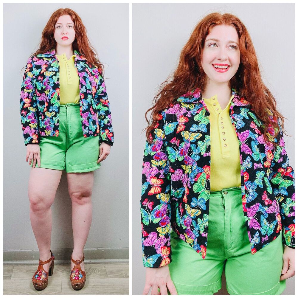 1990s Vintage Silk Jacket / 90s Rainbow Butterfly Qui… - Gem